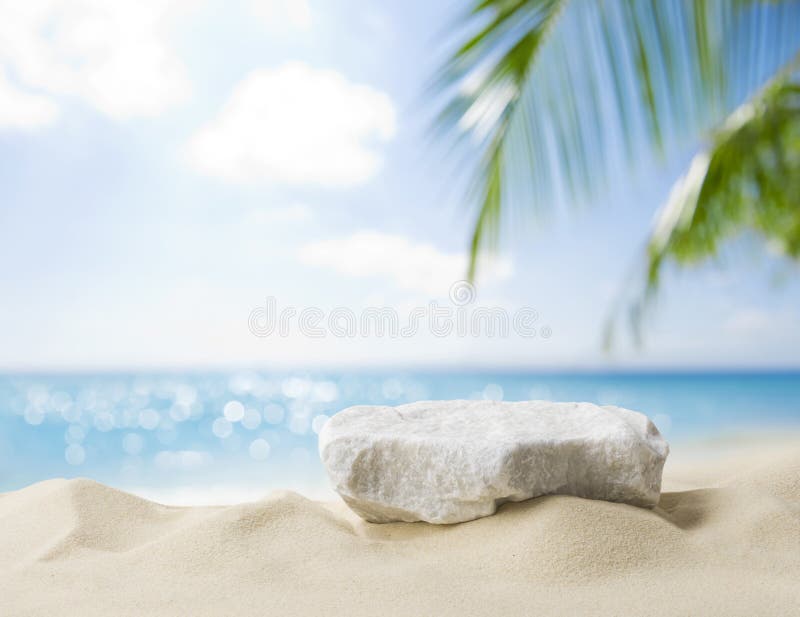 Summer Sand and Tropical Sea Background with Abstract Stone Podium ...