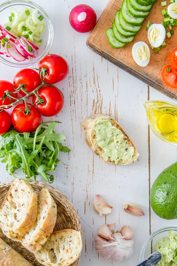 Summer Sandwich and Ingredients on White Wood Background Stock Image ...