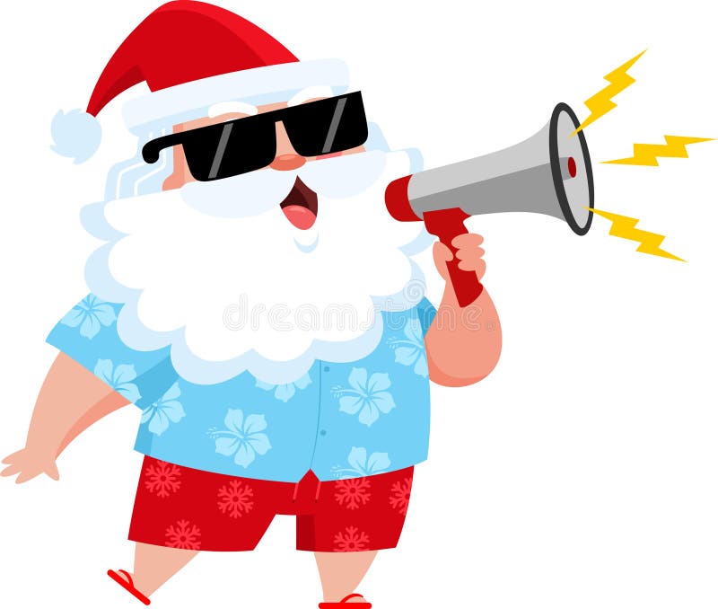 Summer Santa Claus Cartoon Character Shouting through Megaphone Stock ...