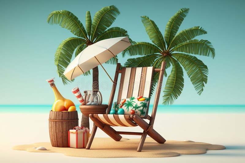 Summer Scene on the Beach, 3D Render Style. AI Generated Stock ...