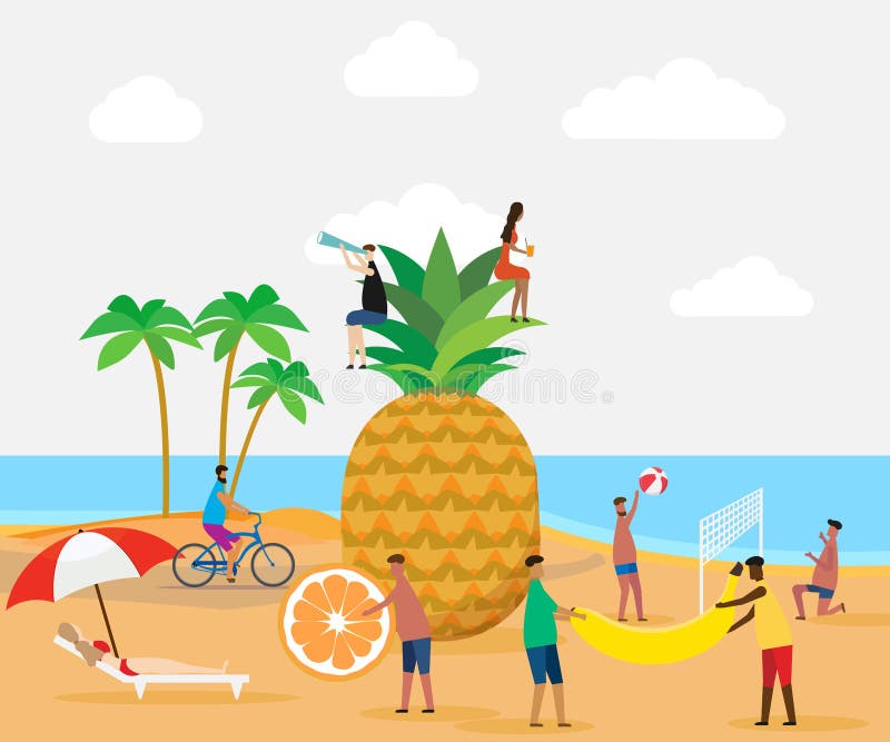 Summer Scene, Group of People, Vector Illustration Stock Vector ...