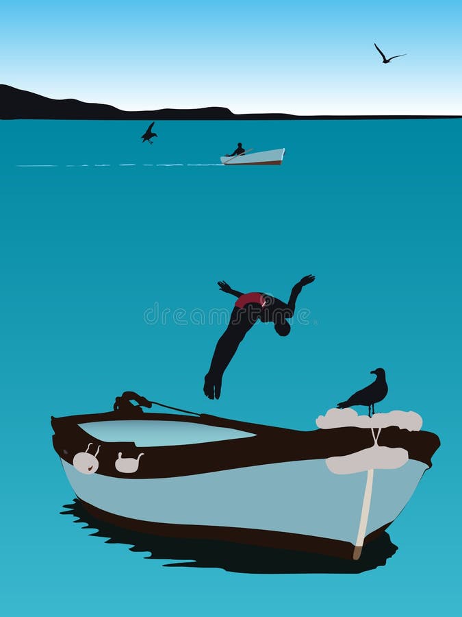Summer Scene, Jumping from a Boat Stock Illustration - Illustration of ...
