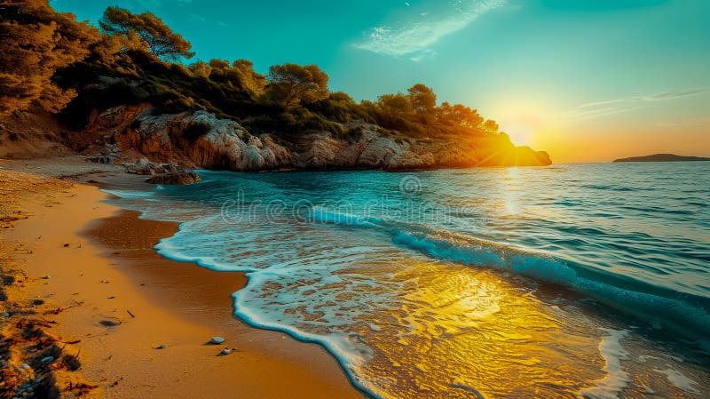 Summer Scenes of Mediterranean Beaches Stock Illustration ...