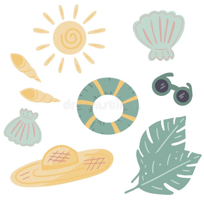 Summer Sea Beach Set Flat Design Stock Vector - Illustration of ...