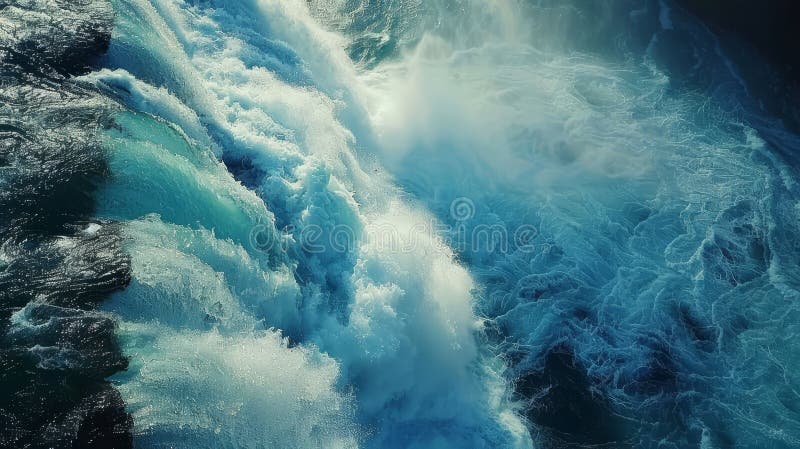 Summer Sea and Ocean Blue Falls Stock Illustration - Illustration of ...