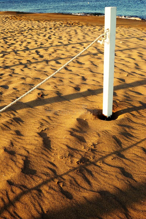 Summer Sea, White Pole with Rope on the Beach at Dawn Stock Image ...
