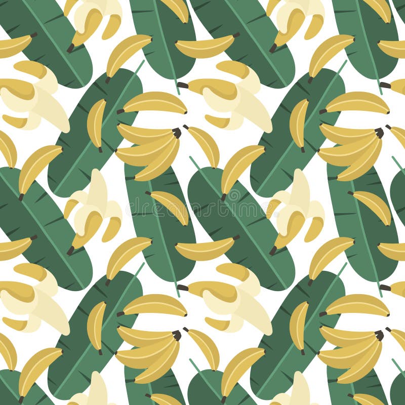 Summer Seamless Pattern, Bananas and Palm Trees, Vector Illustration ...