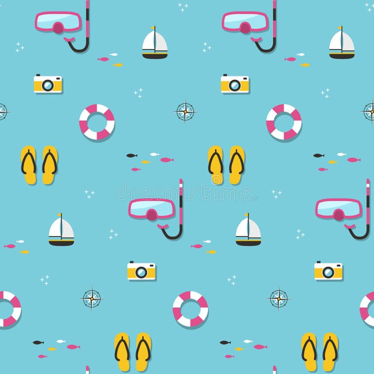 Summer seamless pattern stock illustration. Illustration of boat - 76322168