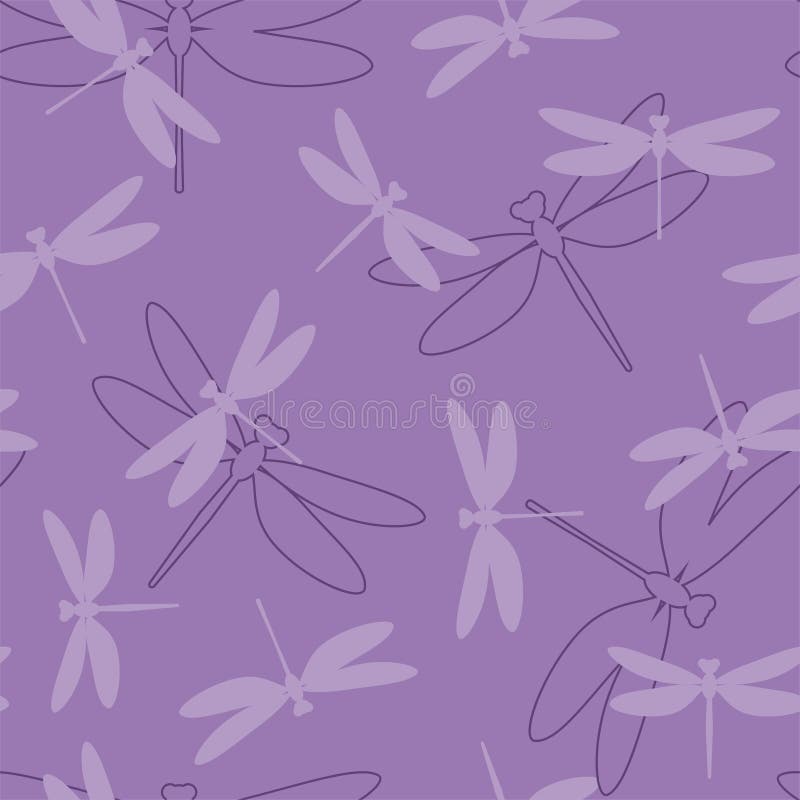 Summer Seamless Pattern with Purple Silhouettes of Dragonflies. Vector ...
