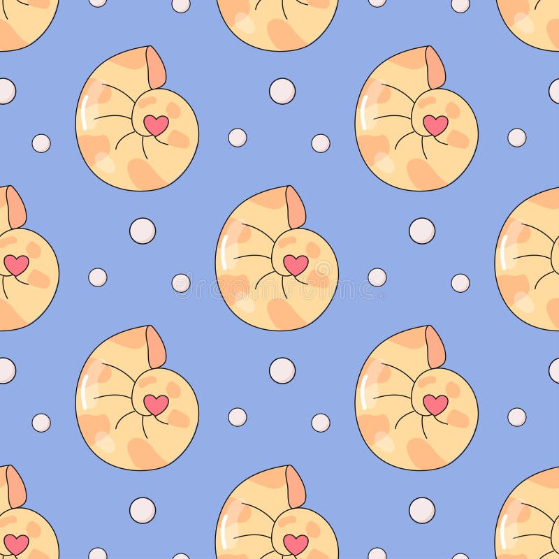 Summer Seamless Pattern, Sea World, Cute Seashells, Baby. Stock ...