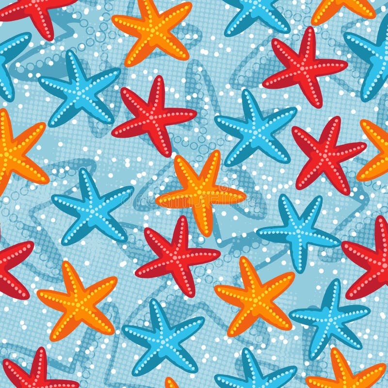 Summer Seamless Pattern with Starfish on Blue Stock Vector ...