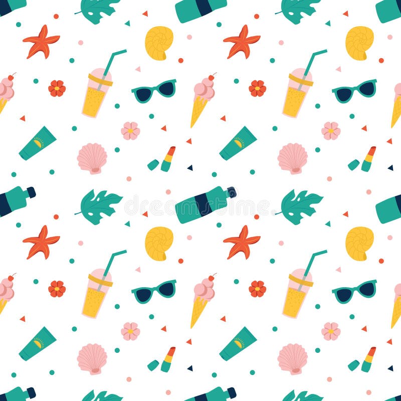 Summer Seamless Pattern of Women`s Beach Items Stock Vector ...