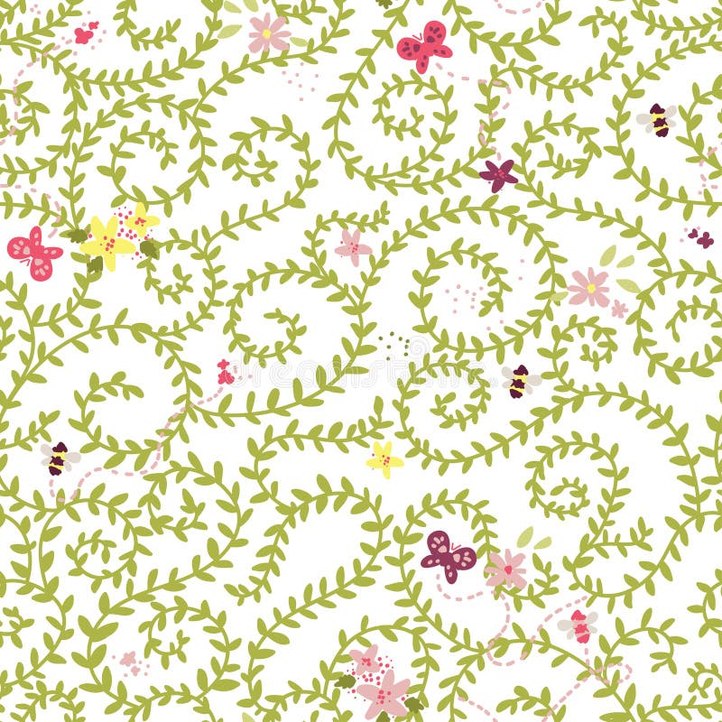 Summer Seamless Texture, Floral Pattern with Bees Ans Butterflies Stock ...