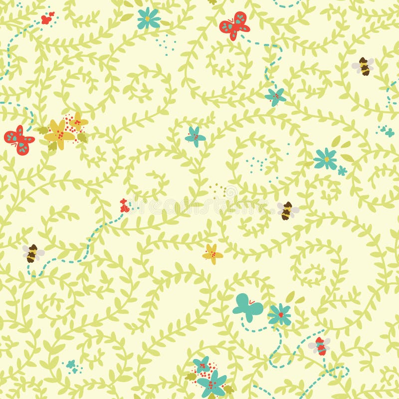 Summer Seamless Texture, Floral Pattern with Bees Ans Butterflies Stock ...