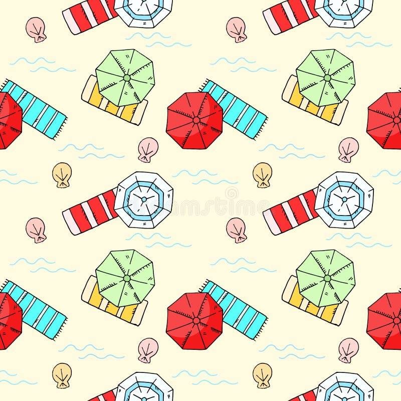 Summer Seamless Vector Pattern, Beach, Sketch, Hand Drawing Stock ...