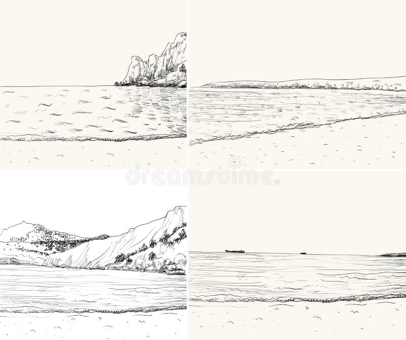 Summer seascape sketch stock vector. Illustration of line - 79531824