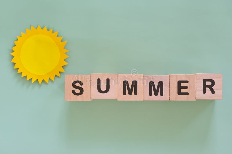 Summer Season Word Typography in Minimalist Green Backdrop with Sun ...