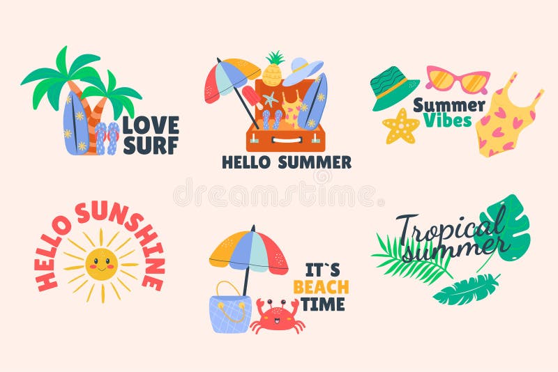 Summer Set of Doodle Badge Label Design with Lettering Stock Vector ...