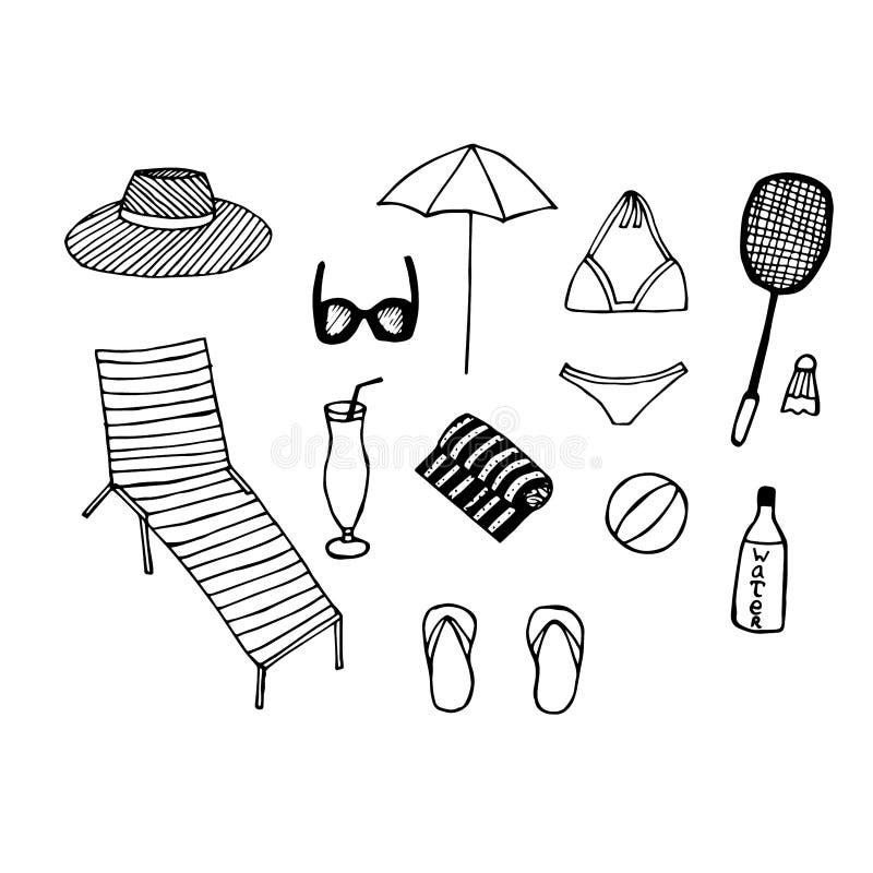 Summer Set, Things and Clothes for the Beach, Vector Illustration Stock ...