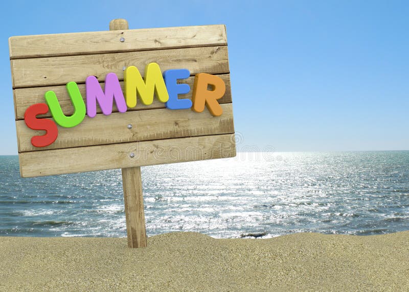 Summer Signboard on the Beach - 3D Stock Illustration - Illustration of ...