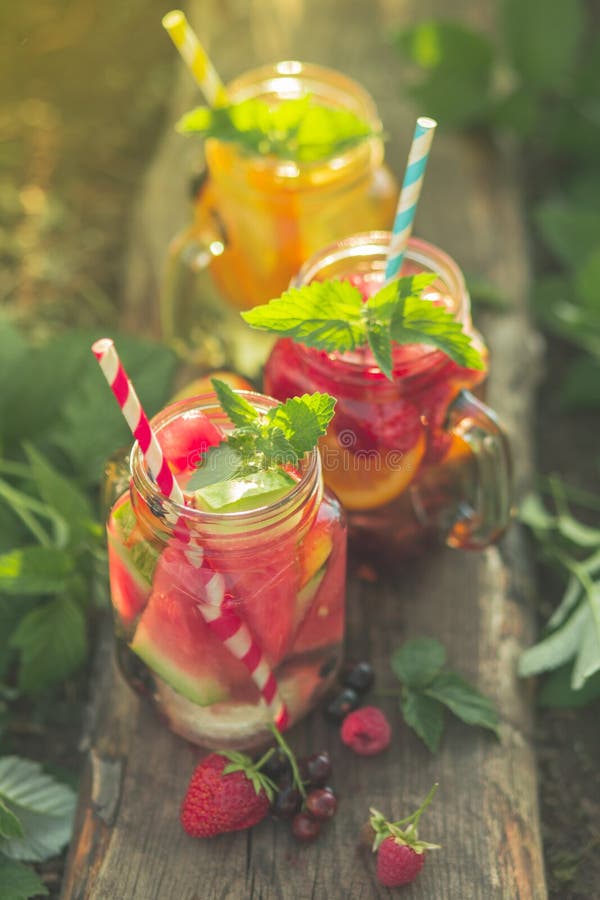 Summer Soft Drinks with Berries and Fruits Stock Image - Image of juice ...