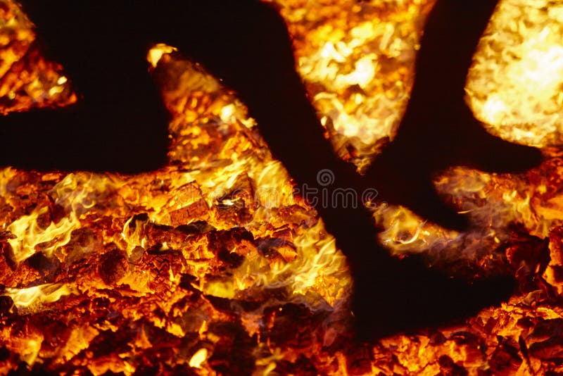 Summer Solstice Celebration Jumping into the Fire. Burning Flames Stock ...