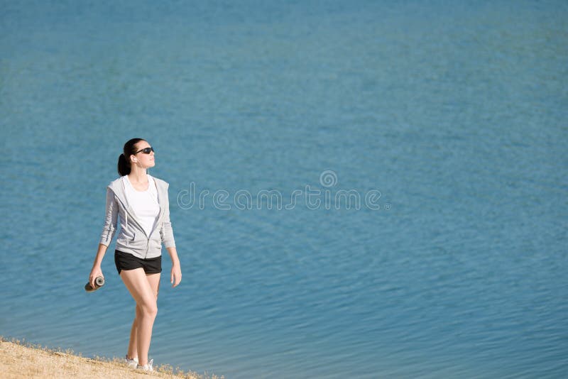 Summer Sport Fit Woman Stretching on Beach Stock Photo - Image of sport ...