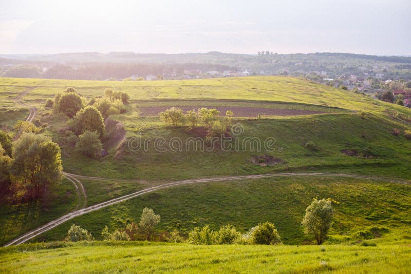 Summer or Spring Landscape with Green Hills Stock Photo - Image of ...