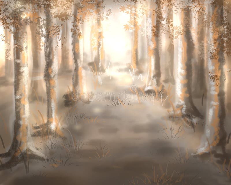 Summer Spring Maple Forest with Sunlight Landscape Stock Illustration ...