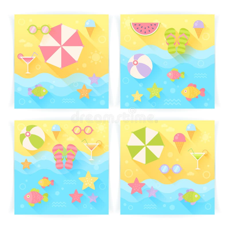 Summer Square Banners with Flat Travel Elements Stock Vector ...