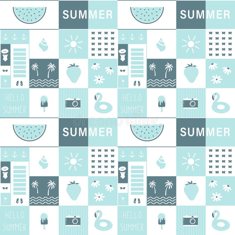 Summer Square Pattern. Seamless Geometric Checkered Print with Summer ...