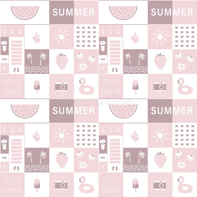 Summer Square Pattern. Seamless Geometric Checkered Print with Summer ...