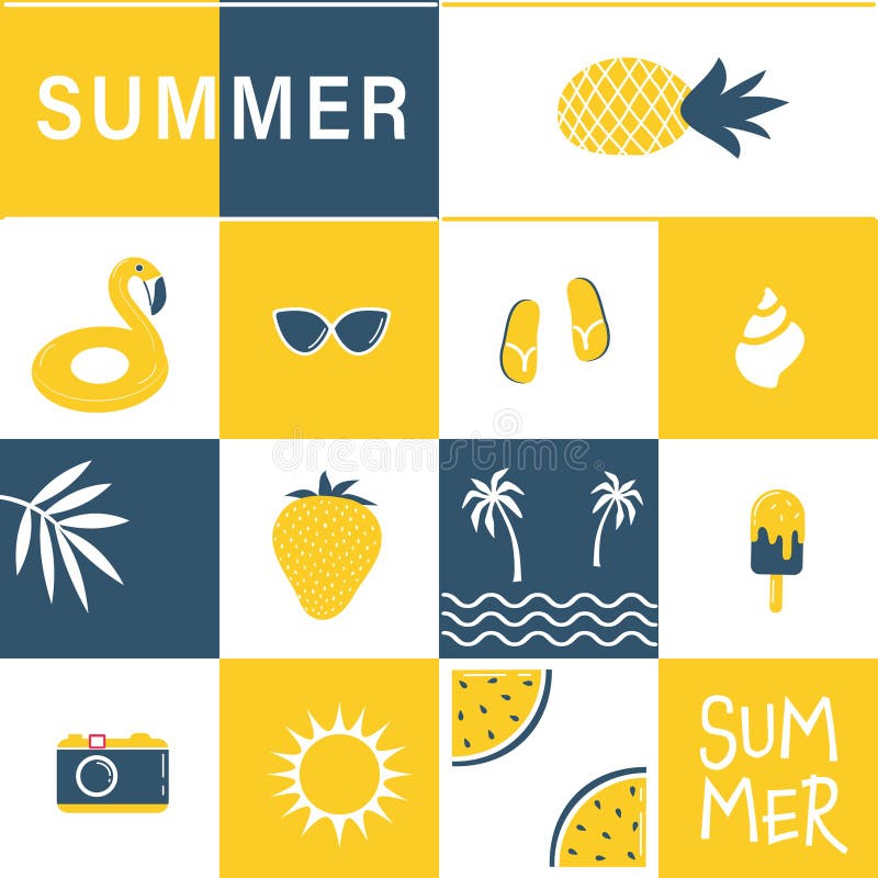 Summer Square Pattern. Seamless Geometric Checkered Print with Summer ...