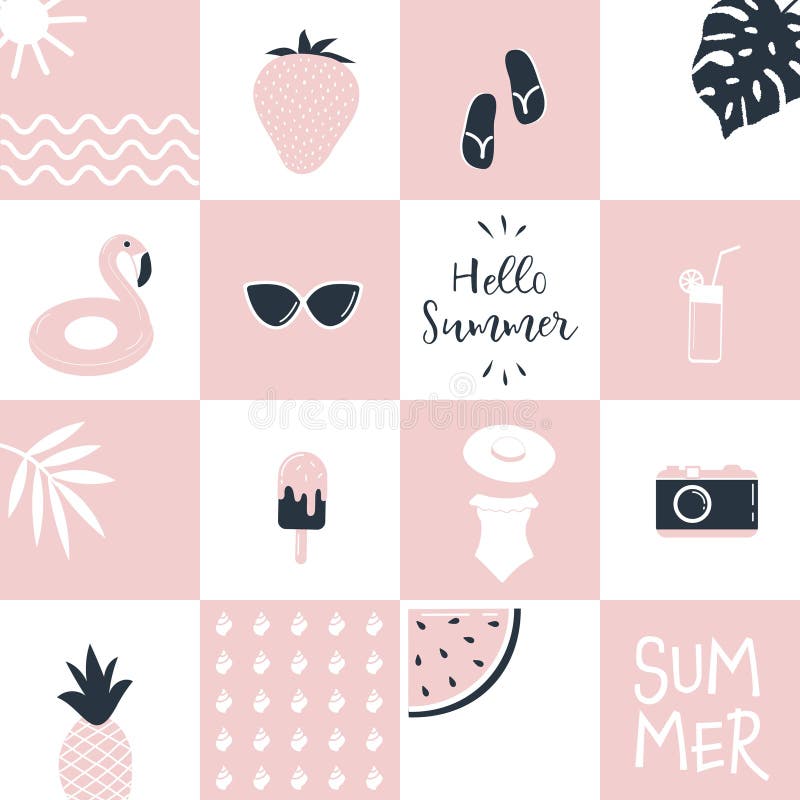 Summer Square Pattern. Seamless Geometric Checkered Print with Summer ...