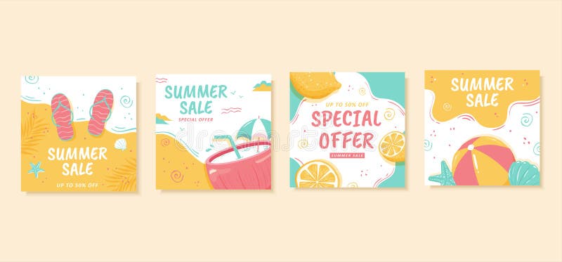 Summer Square Web Banner Template Stock Vector - Illustration of ...