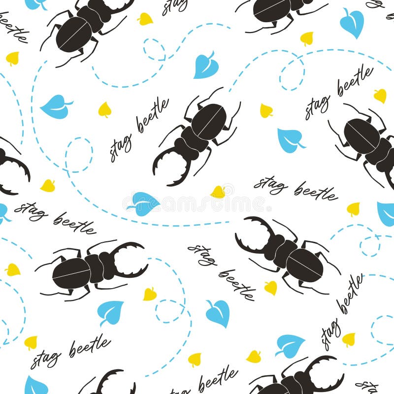 Summer Stag Beetle Bug Vector Graphic Art Seamless Pattern Stock Vector ...