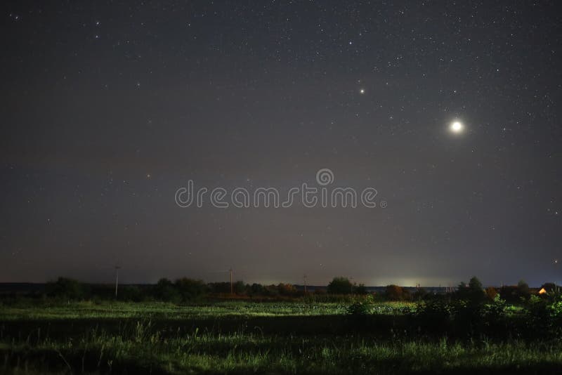 Summer Starry Night Beautiful Landscape Stock Image - Image of exposure ...