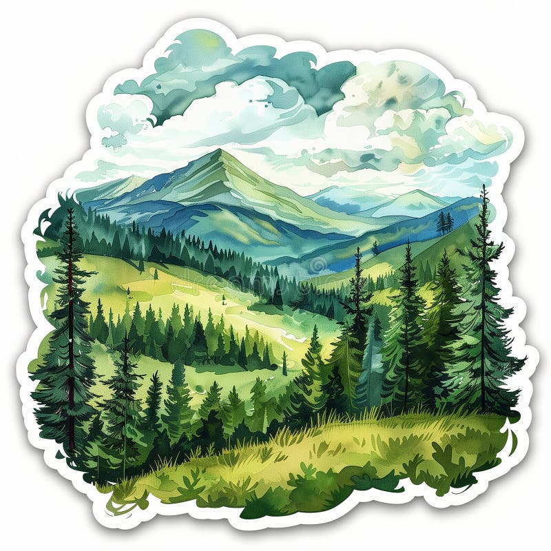 Summer Stickers with Forest, Field, Sky and Hiking Stock Image - Image ...