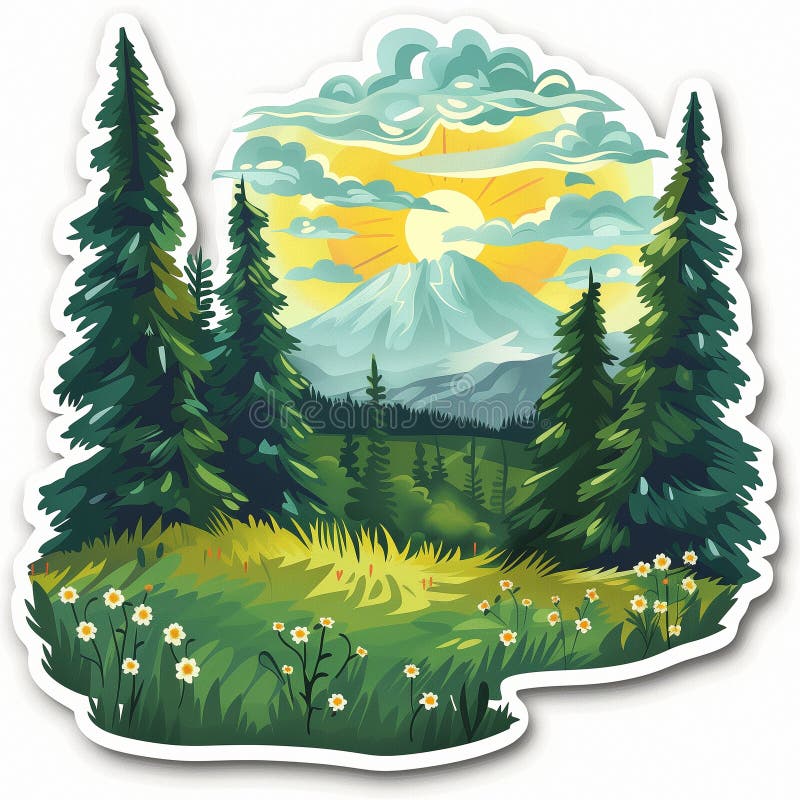 Summer Stickers with Forest, Field, Sky and Hiking Stock Image - Image ...