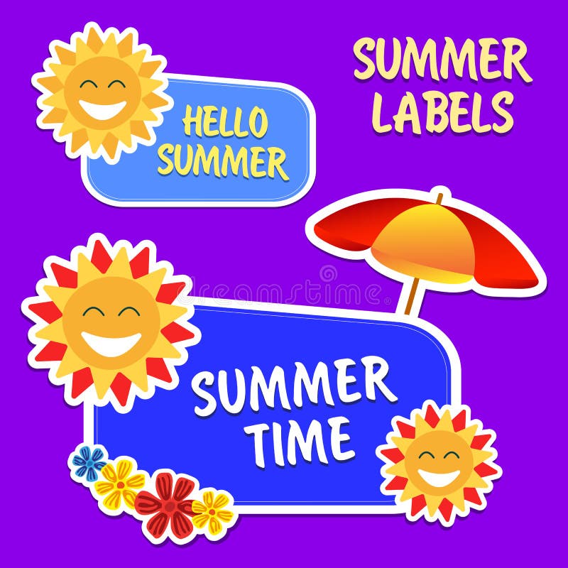 Summer Stickers. Sun, Summer Umbrella, Flowers Stock Vector ...
