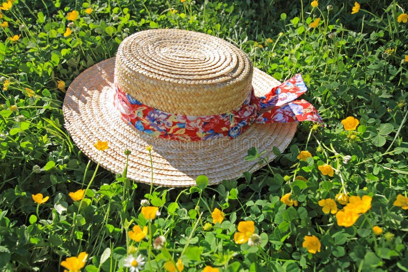Summer straw hat stock photo. Image of grass, seasona - 32128948