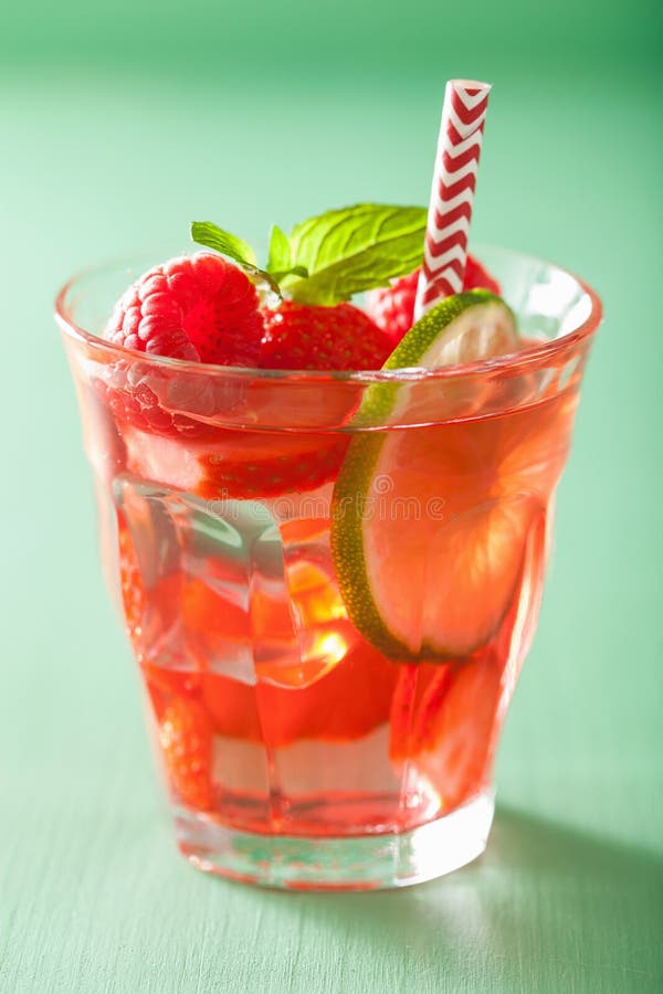 Summer Strawberry Raspberry Lemonade with Lime and Mint Stock Image ...
