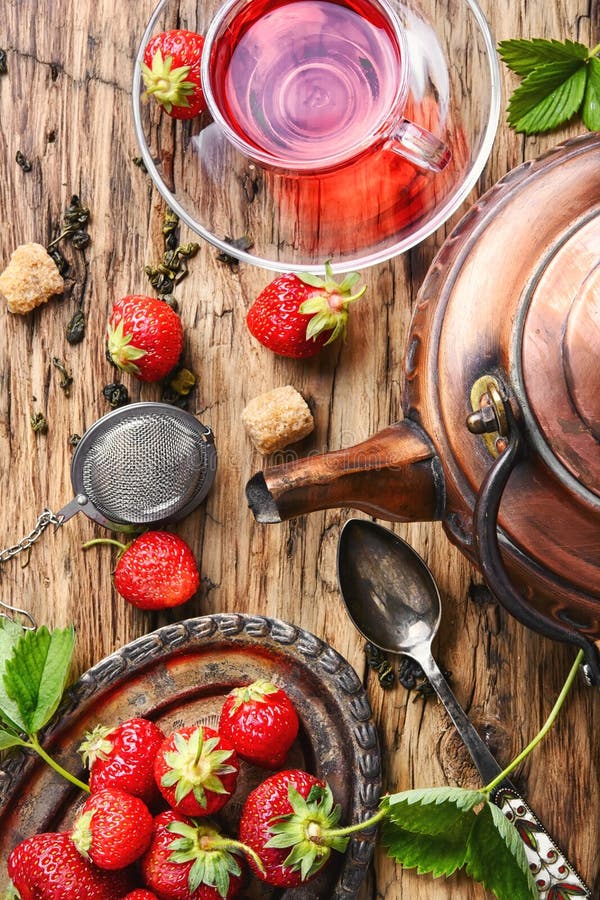 Summer strawberry tea stock photo. Image of glass, strawberry - 93864102