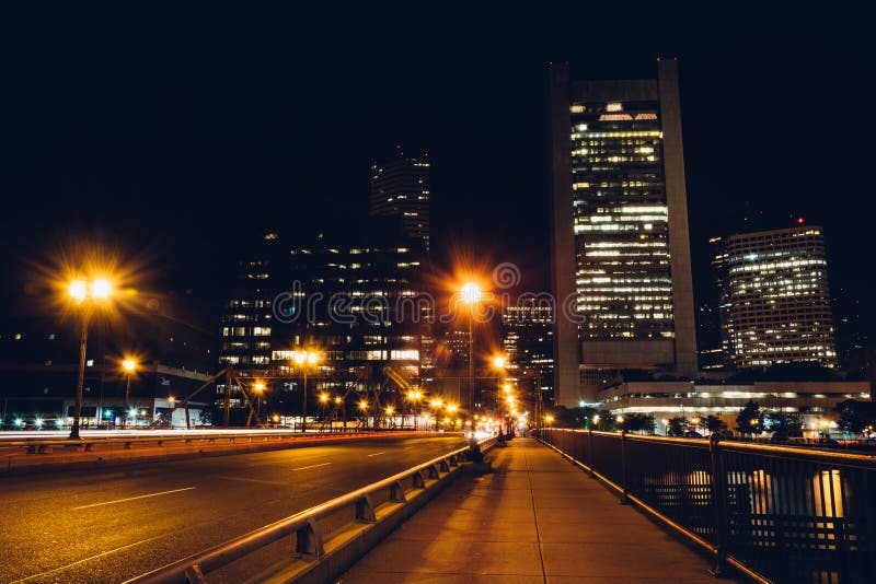 The Summer Street Bridge at Night in Boston, Massachusetts. Stock Image ...