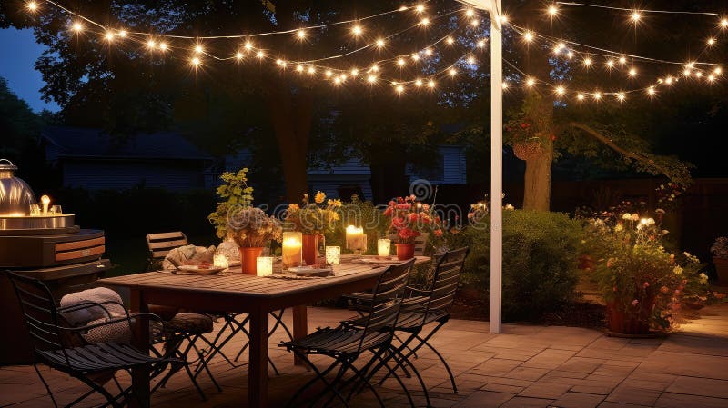 Summer String Lights Outdoor Stock Illustration - Illustration of ...