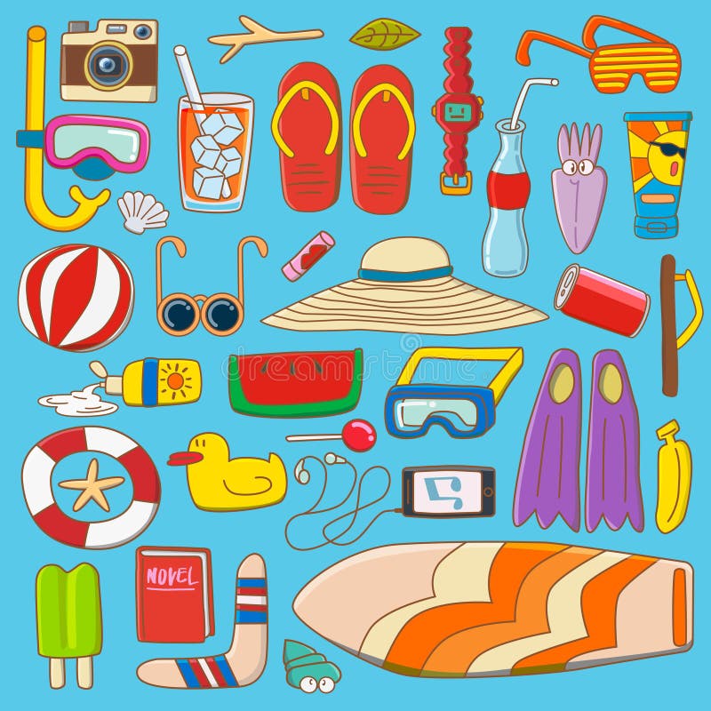 Summer stuff collection stock vector. Illustration of sandal - 51904624