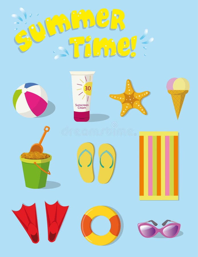 Summer stuff stock vector. Illustration of ball, icons - 42213950