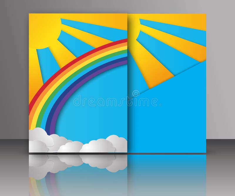 Summer Sun with Clouds and Rainbow Background. Paper Cut Style Stock ...