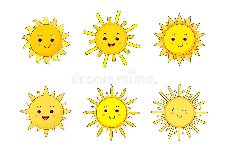 Summer Sun Collection. Variety of Cute Sun Stock Vector - Illustration of variety, cute: 293184710