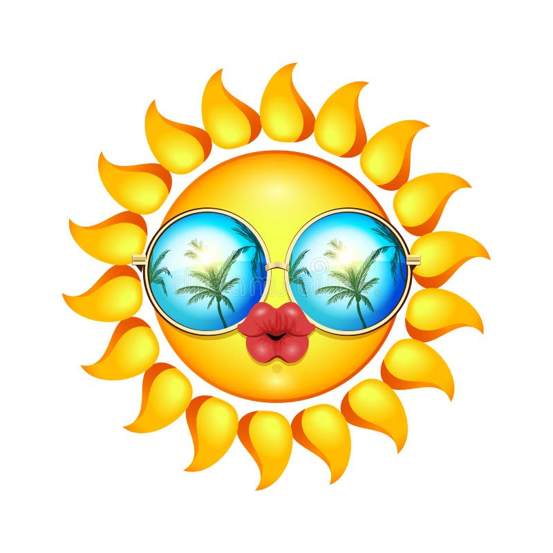 Summer Sun Face with Sunglasses and Full Lips. Stock Illustration ...